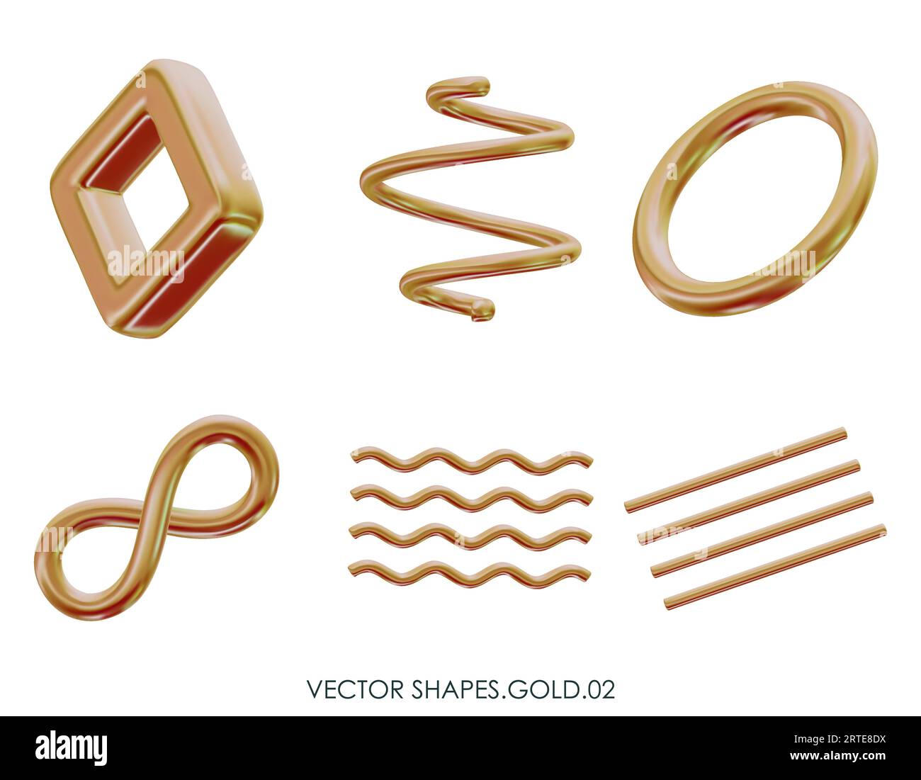 3D realistic render gold figures. Yellow metallic design objects ...