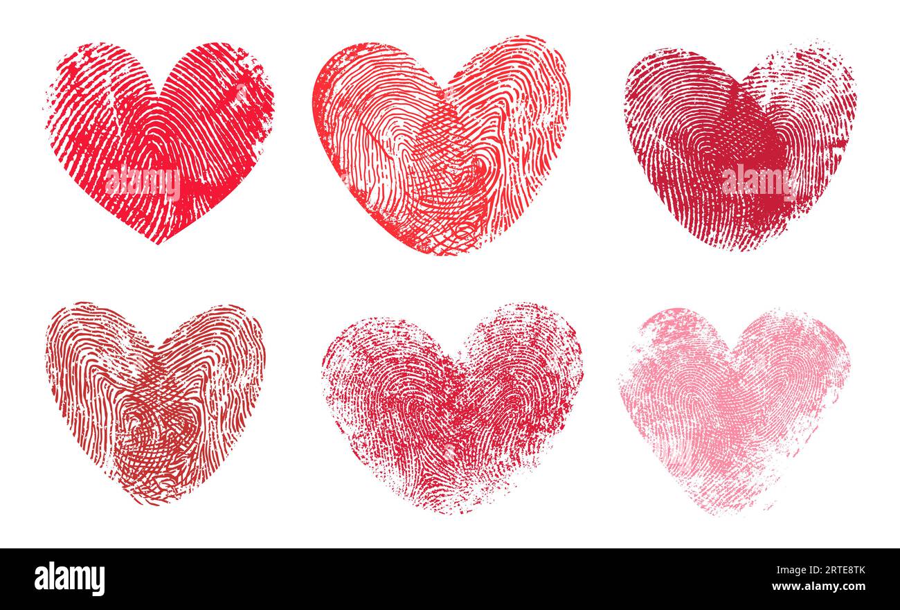Fingerprint hearts. Red prints of vector thumb finger, love and romance ...