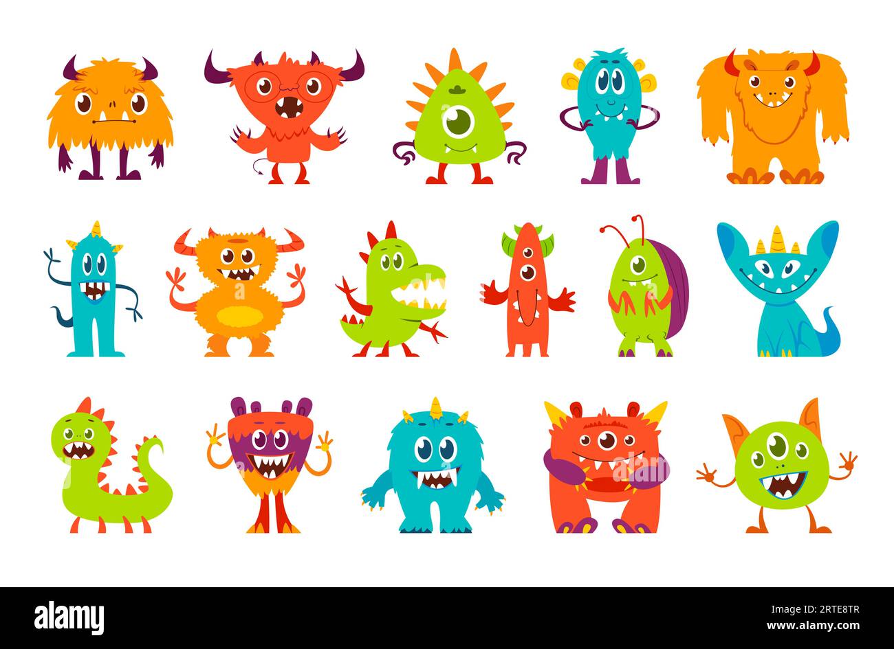 Cartoon funny monster characters. Vector Halloween aliens, scary ...