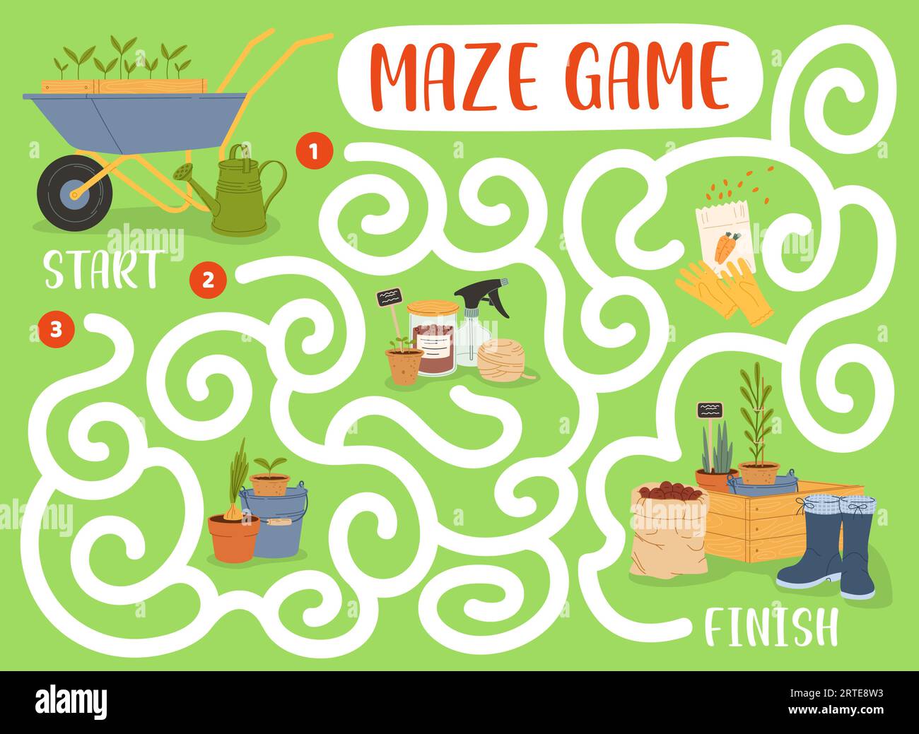 Labyrinth maze game, farm and gardening tools, vector kids puzzle ...