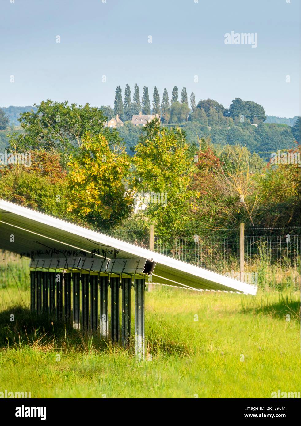 Side,detailed view of solar panels,working units,glowing with and ...