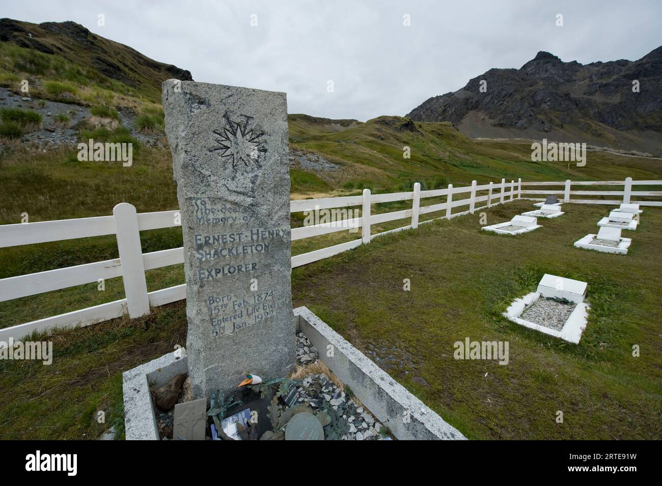 Grave of famous explorer, Sir Ernest Shackleton; Grytviken, South ...
