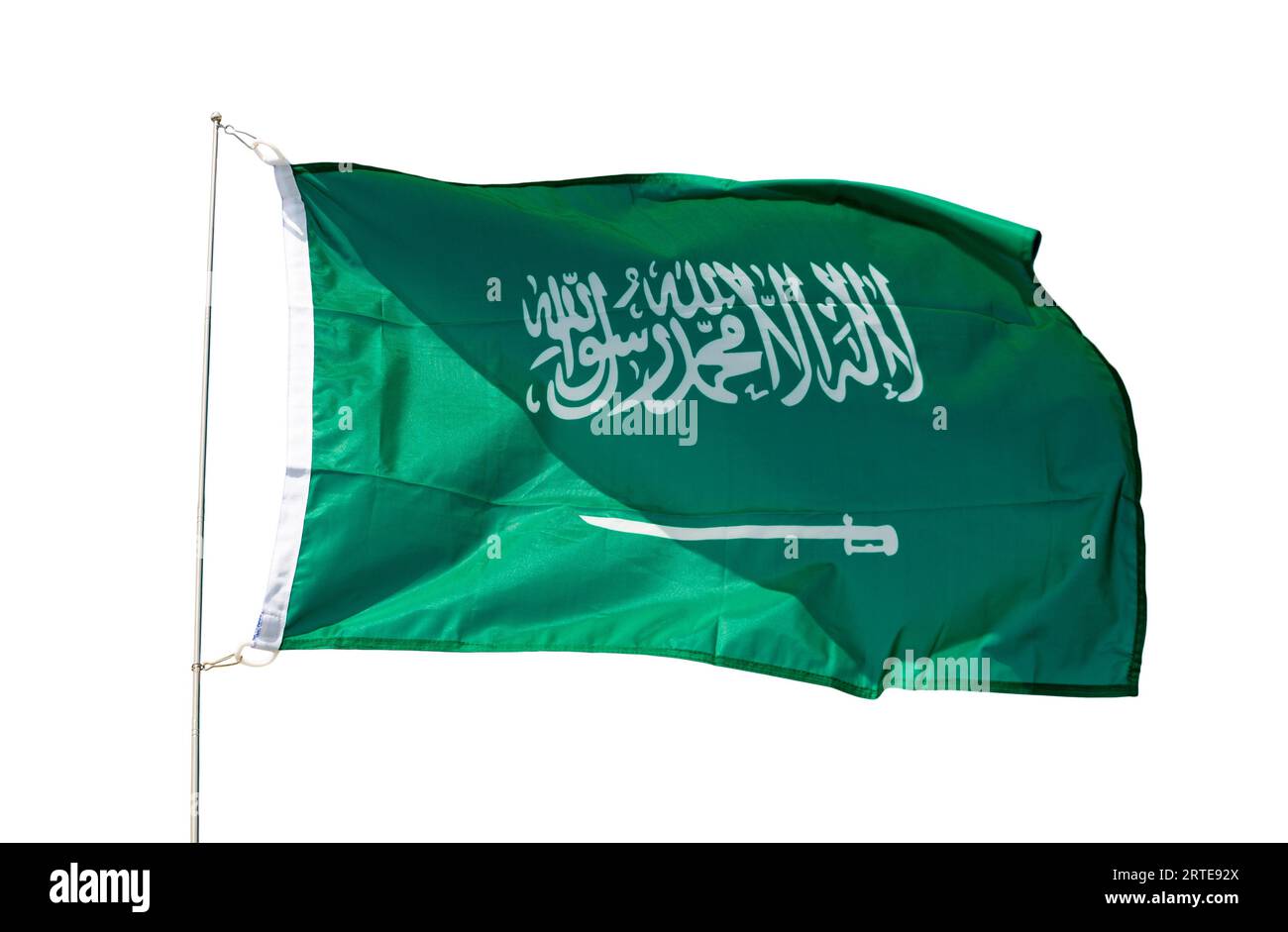 Flag of Saudi Arabia fluttering on flagpole Stock Photo - Alamy