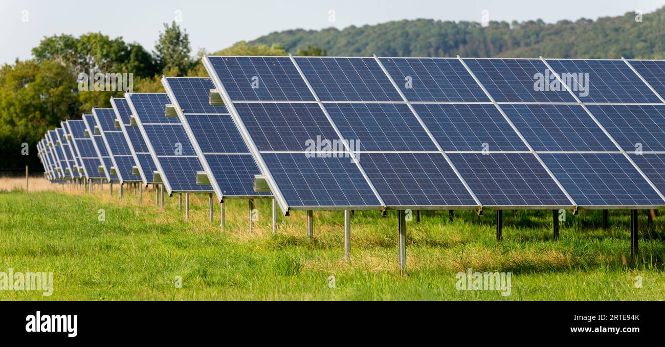 Solar energy production site in the countryside, during the summertime ...