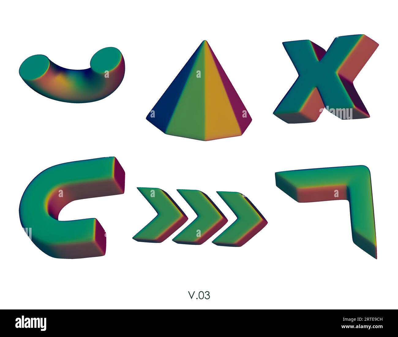 3D realistic render geometric figures. Matte green design elements ...