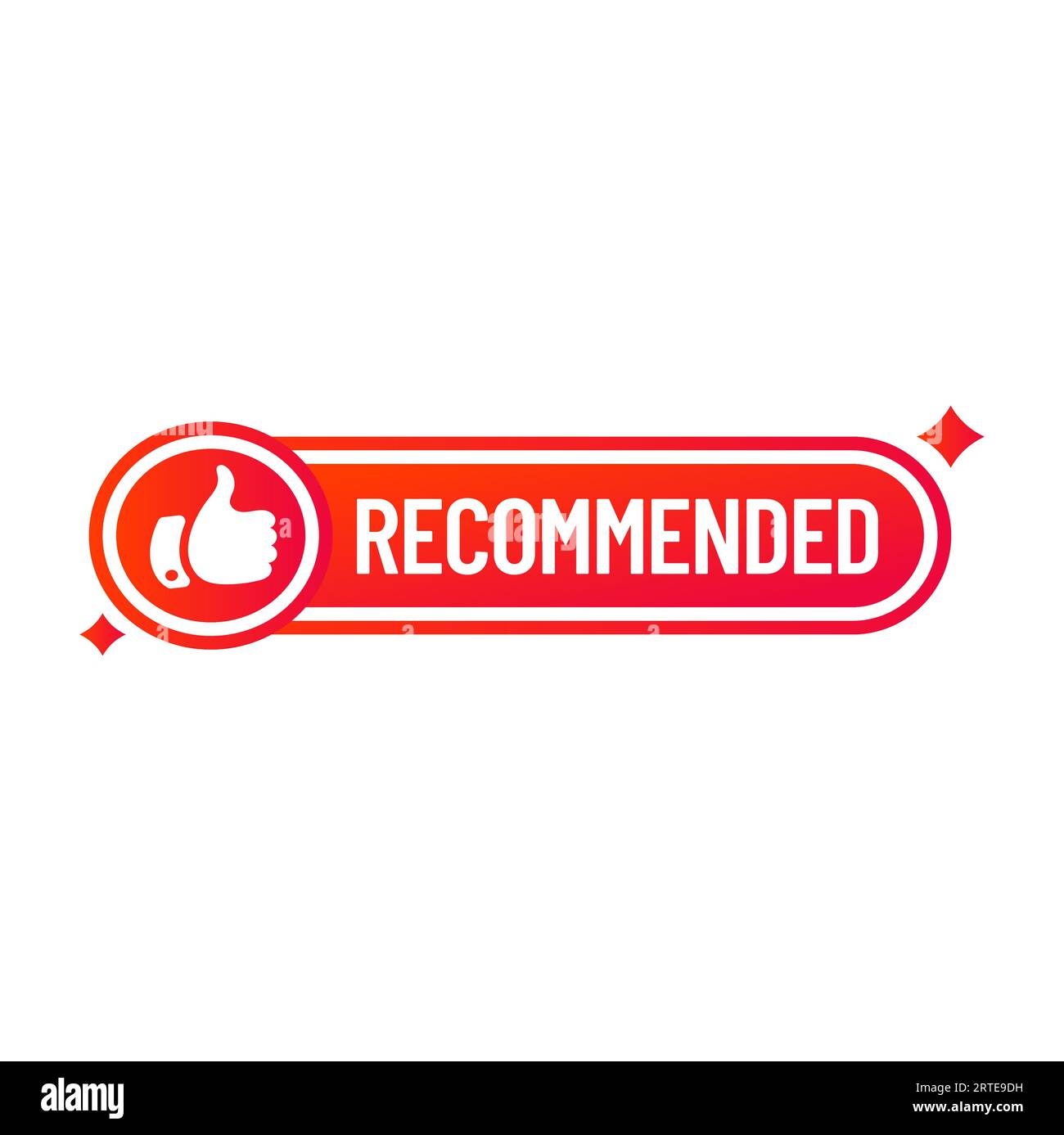 Recommend label, sticker or tag. Vector thumb up sign, red color ...