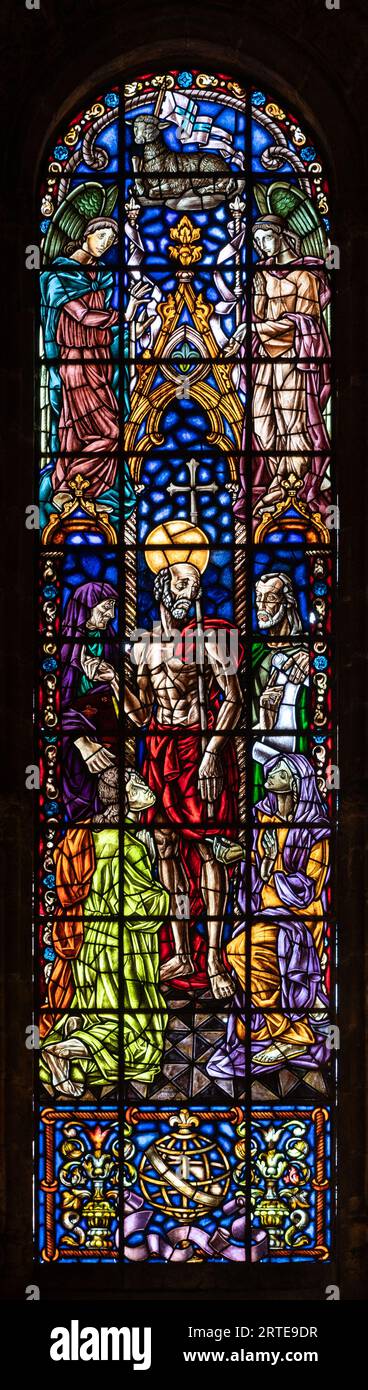 Saint John the Baptist. Stained-glass window in the Church of Santa ...