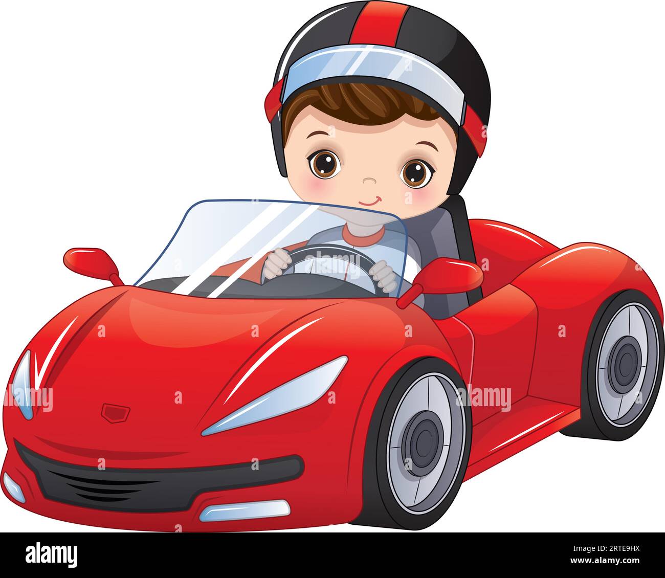 Vector Cute Little Boy Driving Racing Car Stock Vector Image & Art - Alamy