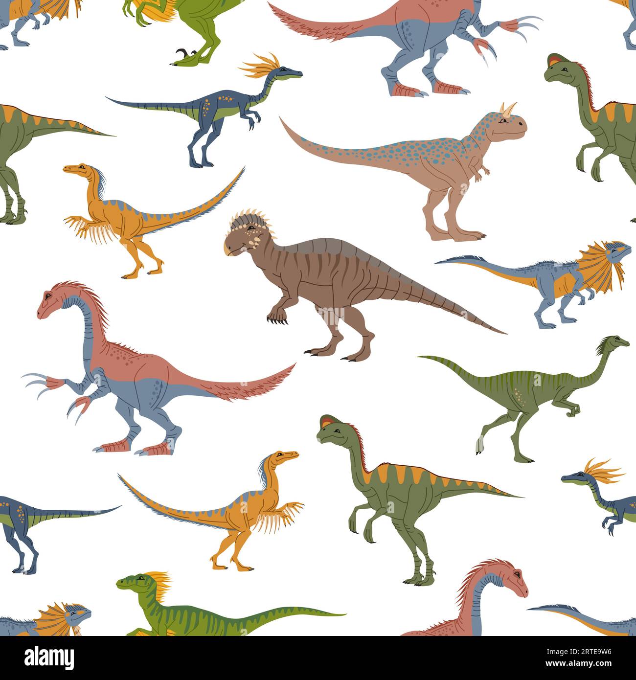 Cartoon dinosaur characters vector seamless pattern. Prehistoric dino ...