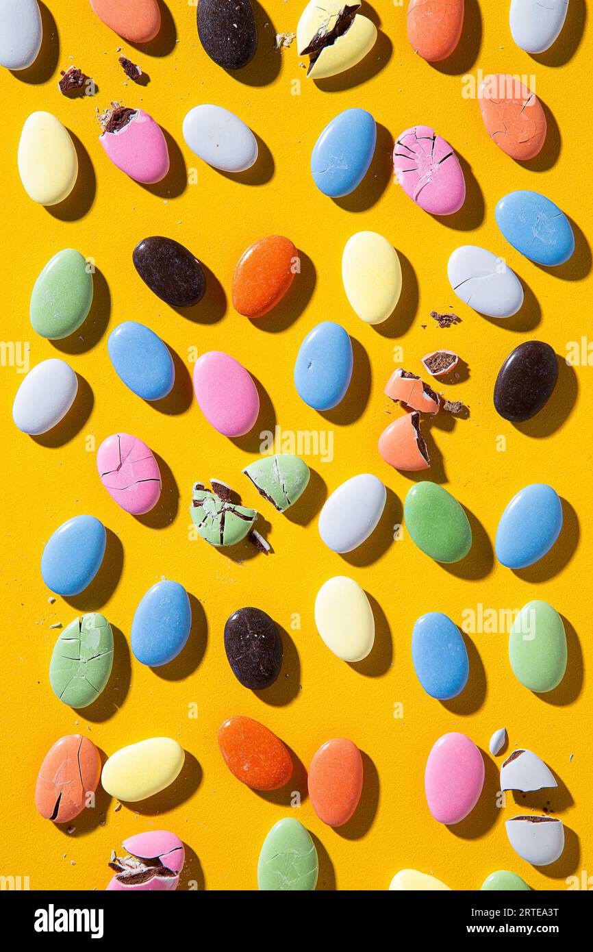 Chocolate lentils in the shape of Easter eggs Stock Photo - Alamy