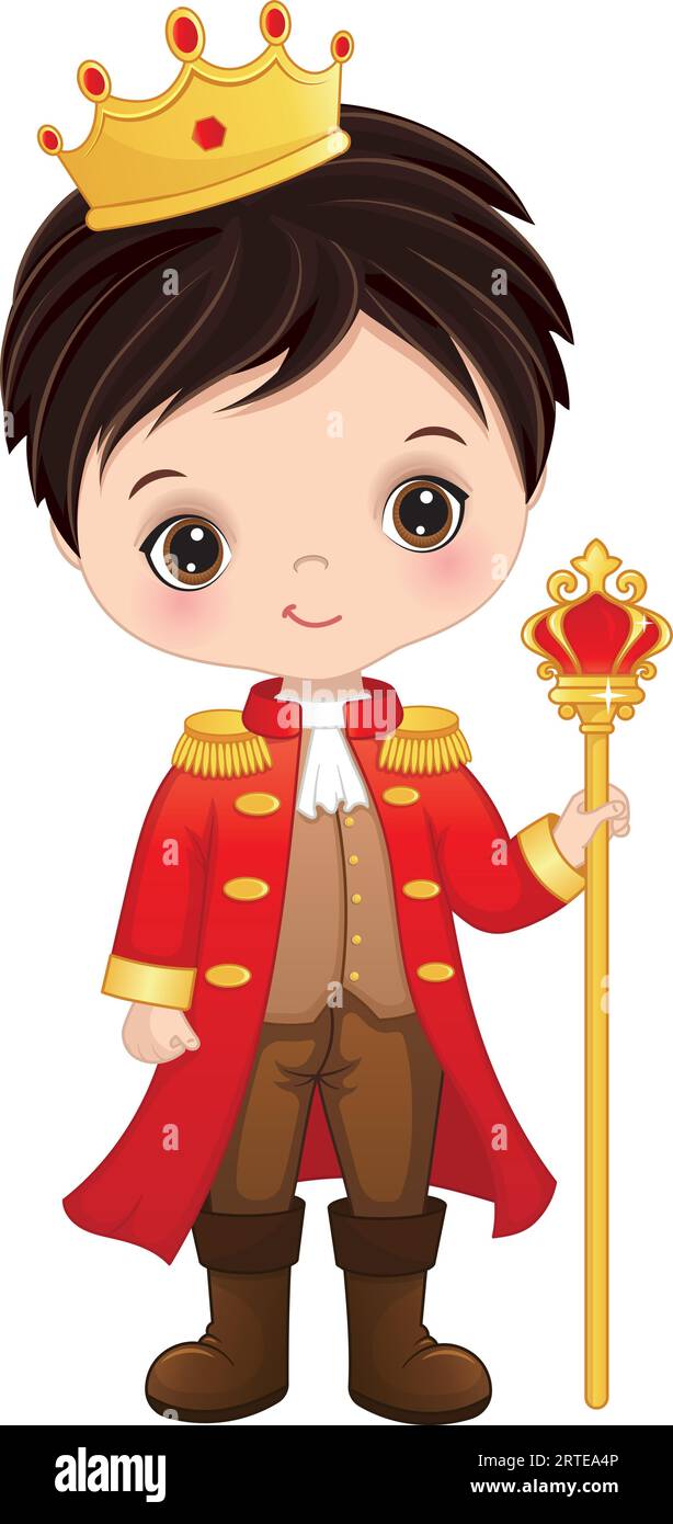Vector Cartoon Cute Little Prince Holding Sceptre Stock Vector Image ...