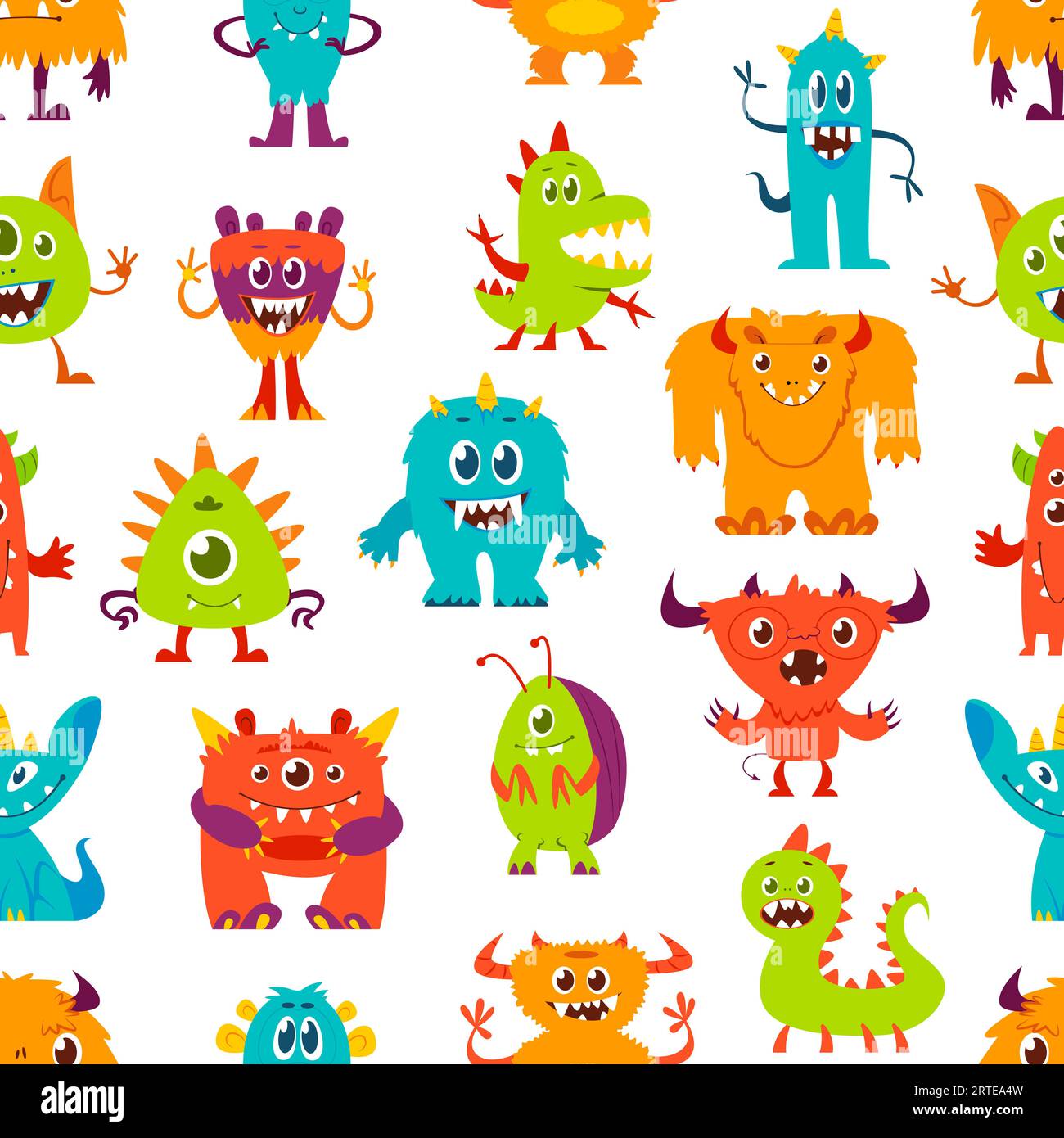 Cartoon funny monster characters seamless pattern. Halloween background ...
