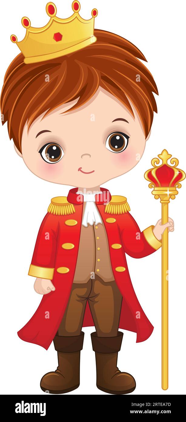 Vector Cartoon Cute Little Prince Holding Sceptre Stock Vector Image ...