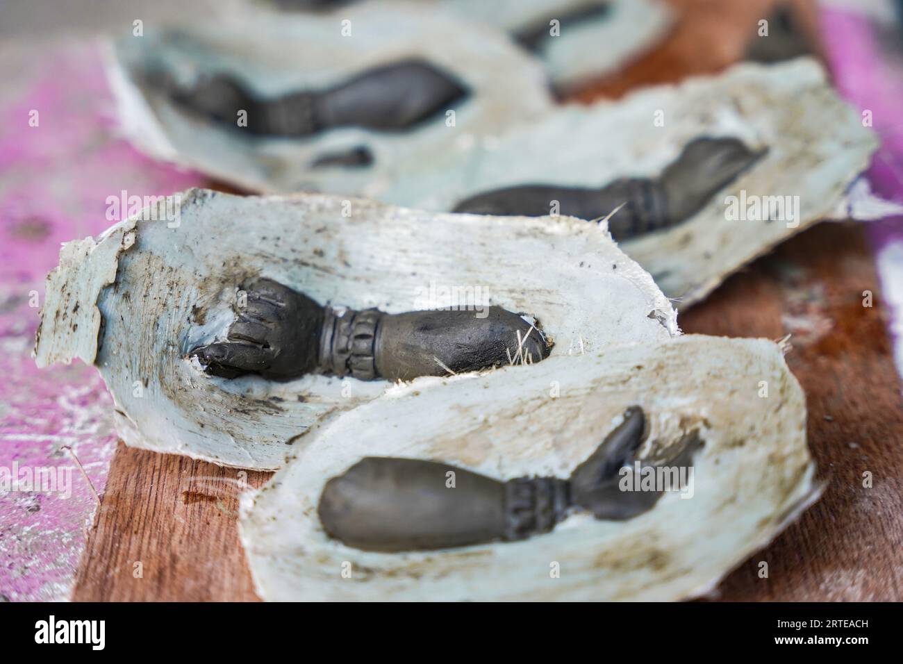 Clay hands of god seen inside of a clay art studio in Kolkata. Clay ...