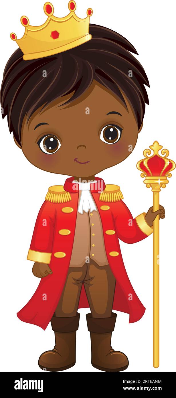 Vector Cartoon Cute Black Prince Holding Sceptre Stock Vector Image ...