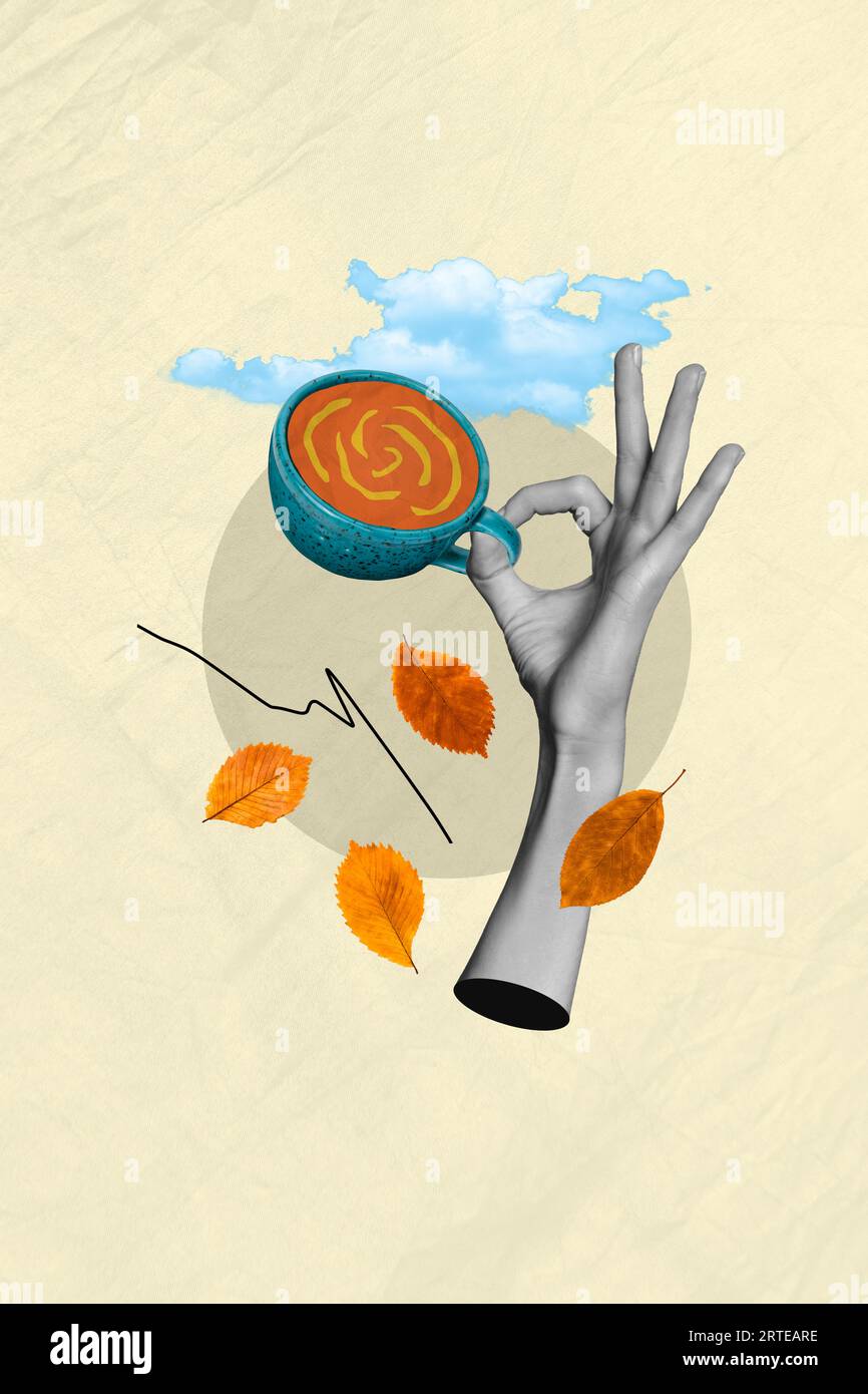 3d abstract collage artwork of hand holding cup tasty sweet cacao ...