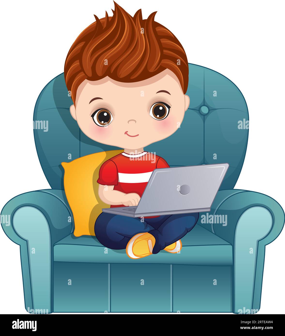 Vector Cartoon Cute Little Boy with Laptop Stock Vector Image & Art - Alamy