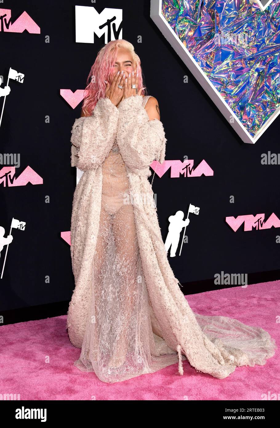 Karol G arrives at the MTV Video Music Awards on Tuesday, Sept. 12 ...