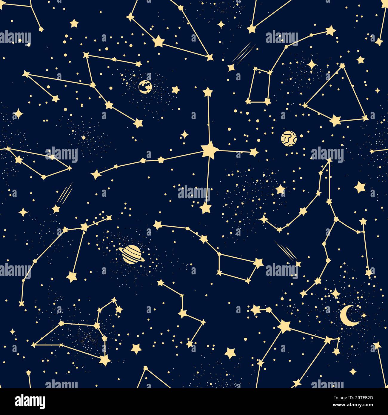 Constellation pattern. Vector celestial seamless background dark sky ...
