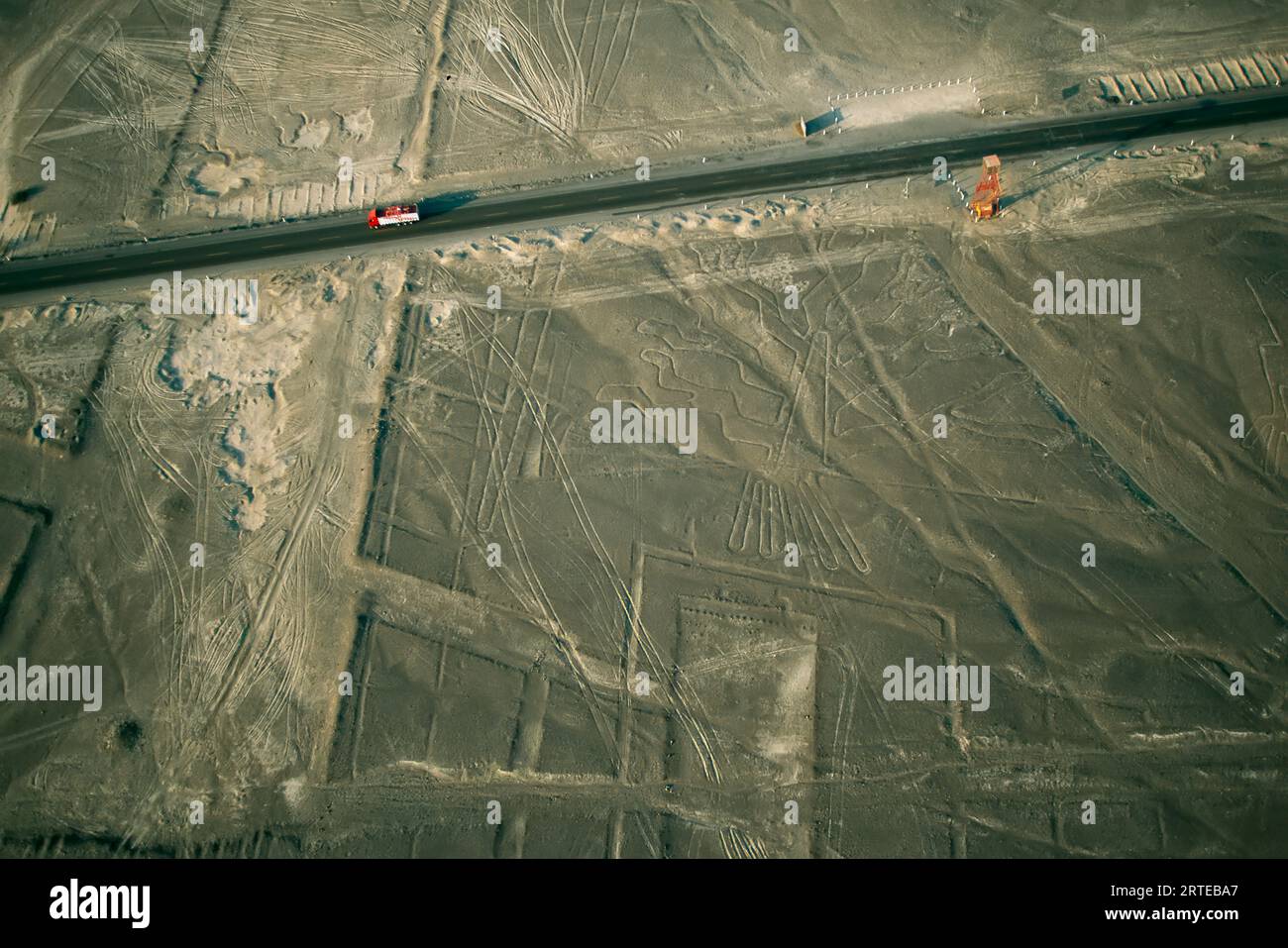 The Pan-American Highway cuts through the Nazca Lines geoglyphs in the ...