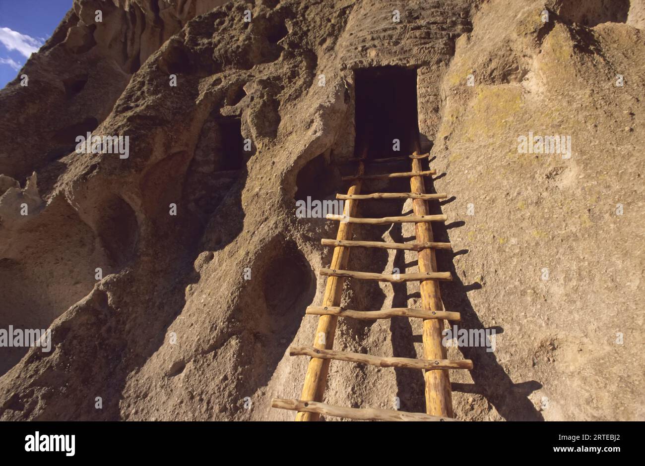 Ladder leads to an ancient Indian cliff dwelling in Bandelier National ...