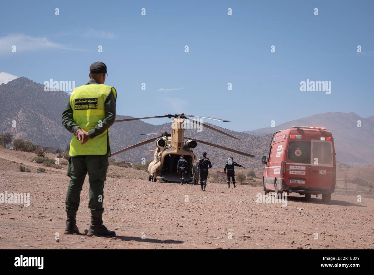February 5, 2024, Talat N'Yaaqoub, Morocco: Officers are seen next to ...