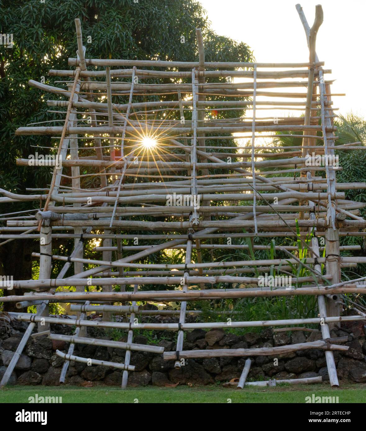 Close-up of the framework of a traditional wood, pole structure ...