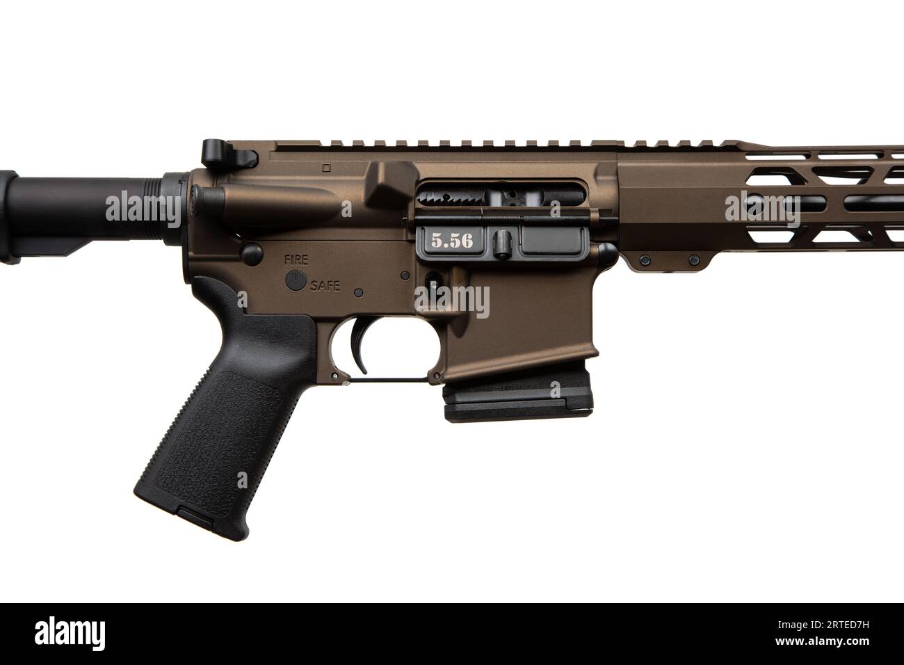 Modern automatic rifle in bronze color. Weapons for police, special ...