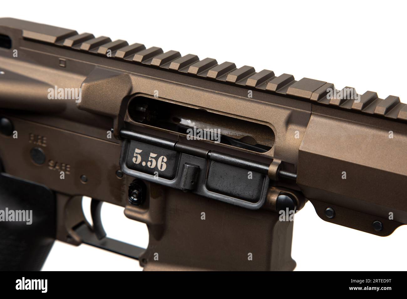 Modern automatic rifle in bronze color. Weapons for police, special ...