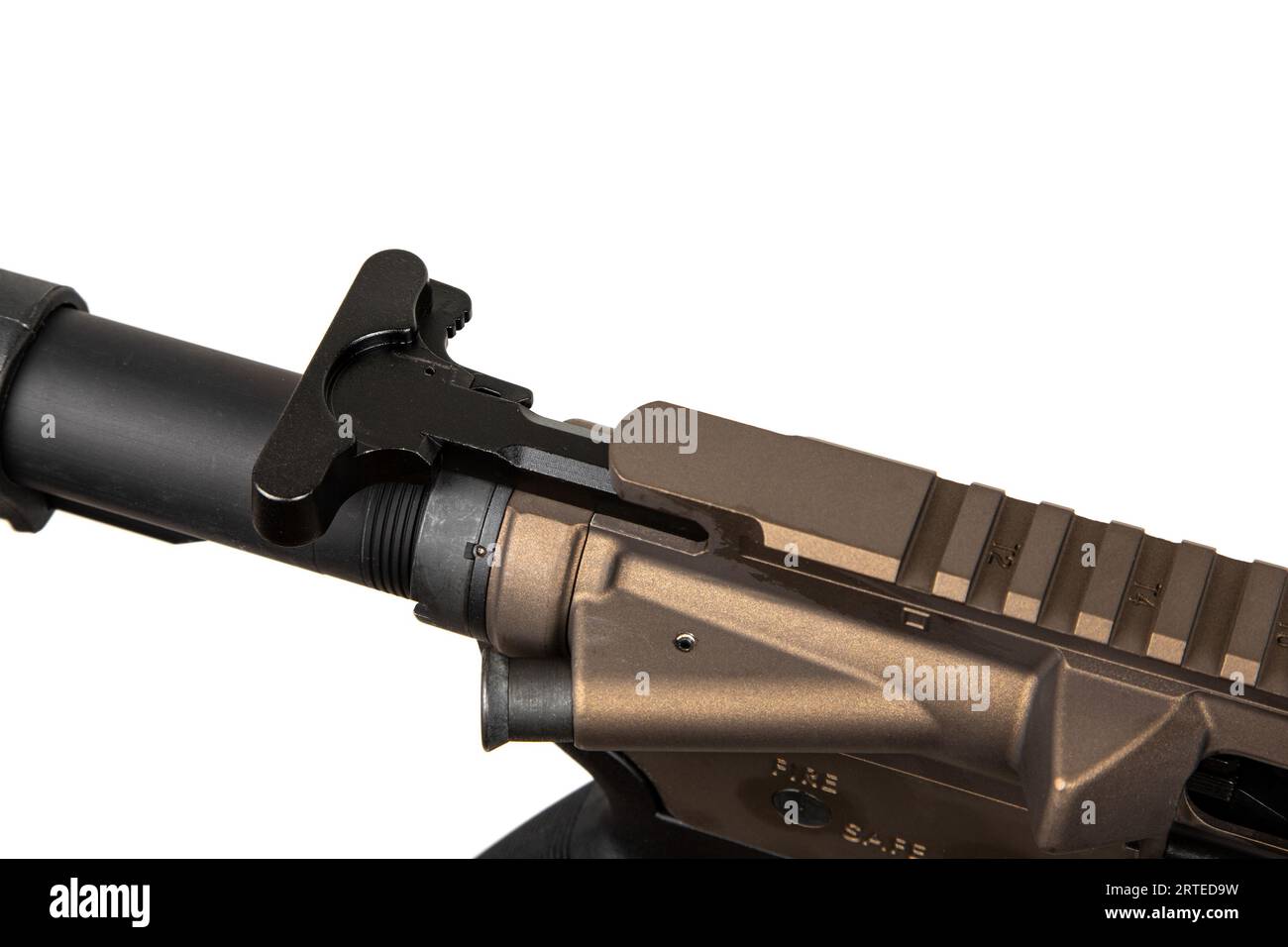 Modern automatic rifle in bronze color. Weapons for police, special ...