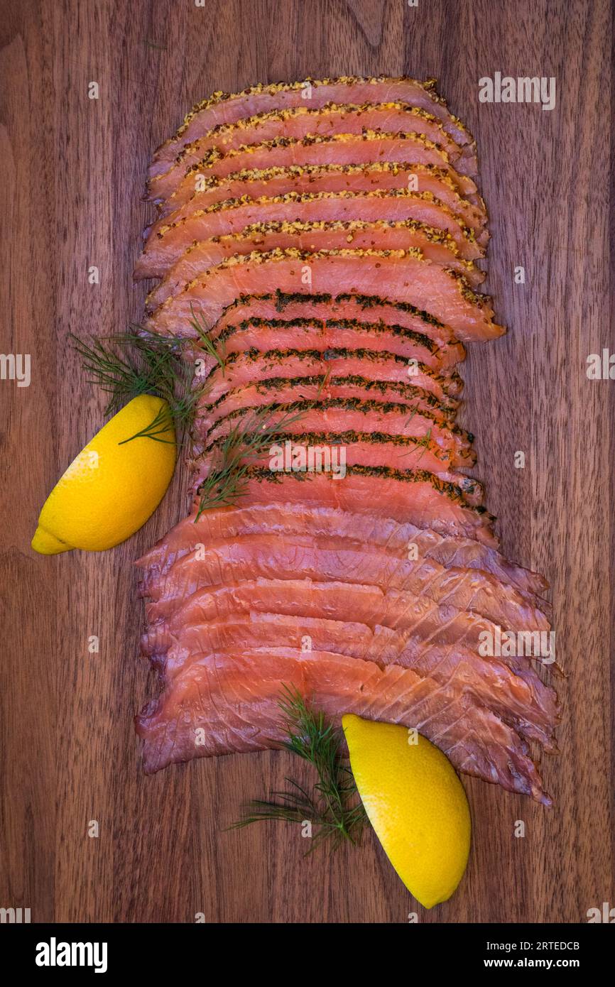 Three different types of smoked salmon Stock Photo - Alamy