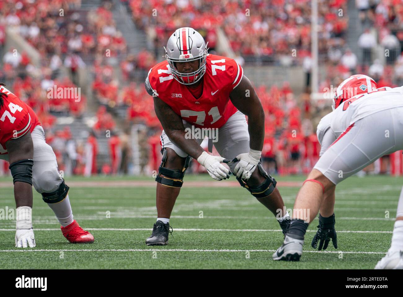 COLUMBUS, OH - SEPTEMBER 09: Offensive lineman Josh Simmons #71 of the ...