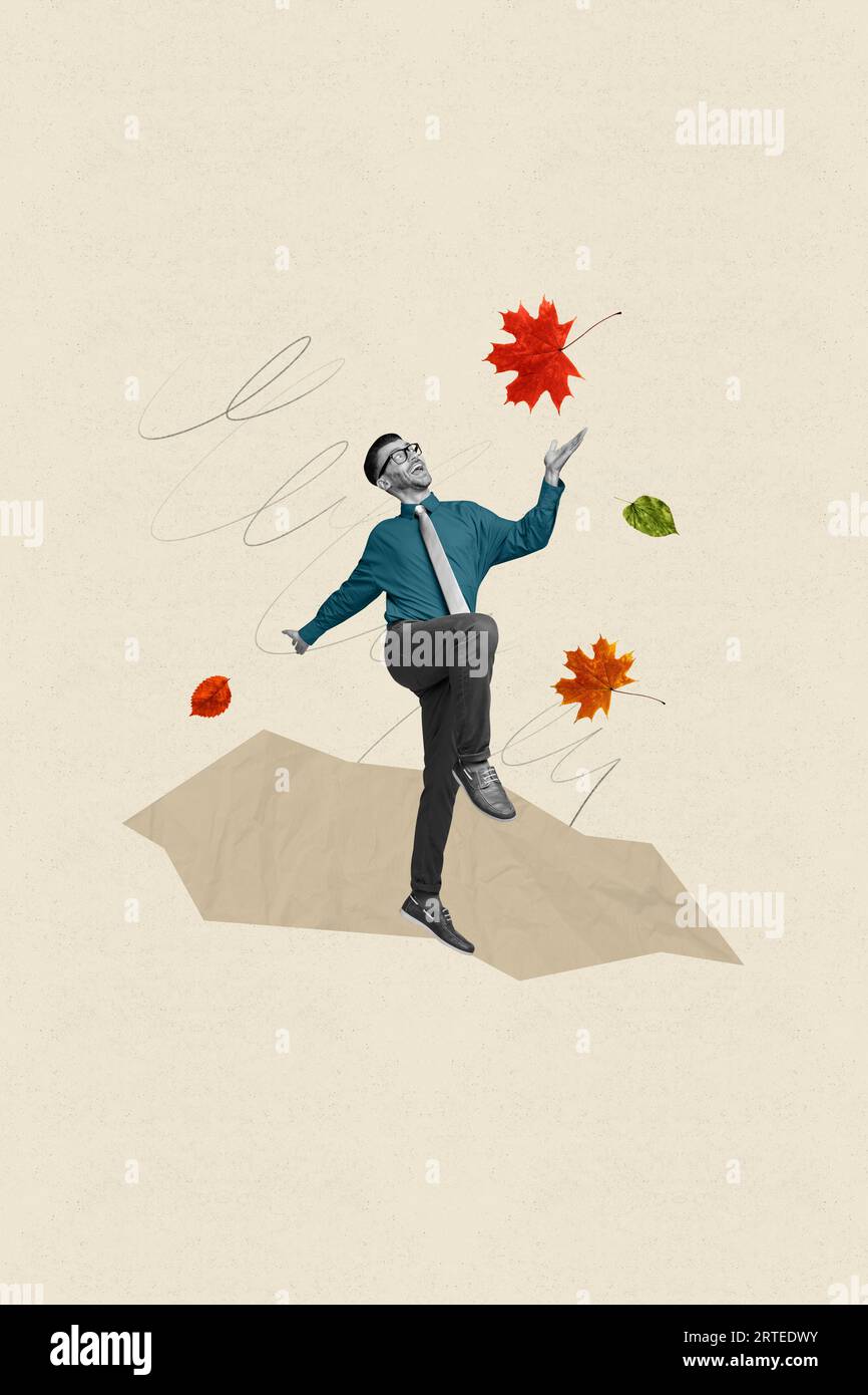 Vertical composite photo collage of happy positive office worker goes ...