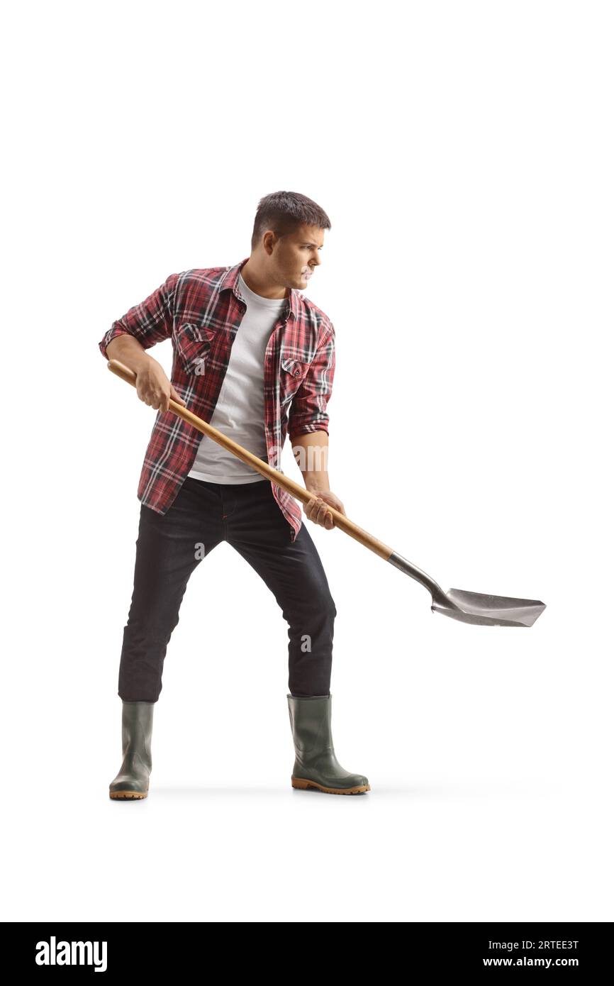 Farmer working digging soil shovel hi-res stock photography and images ...