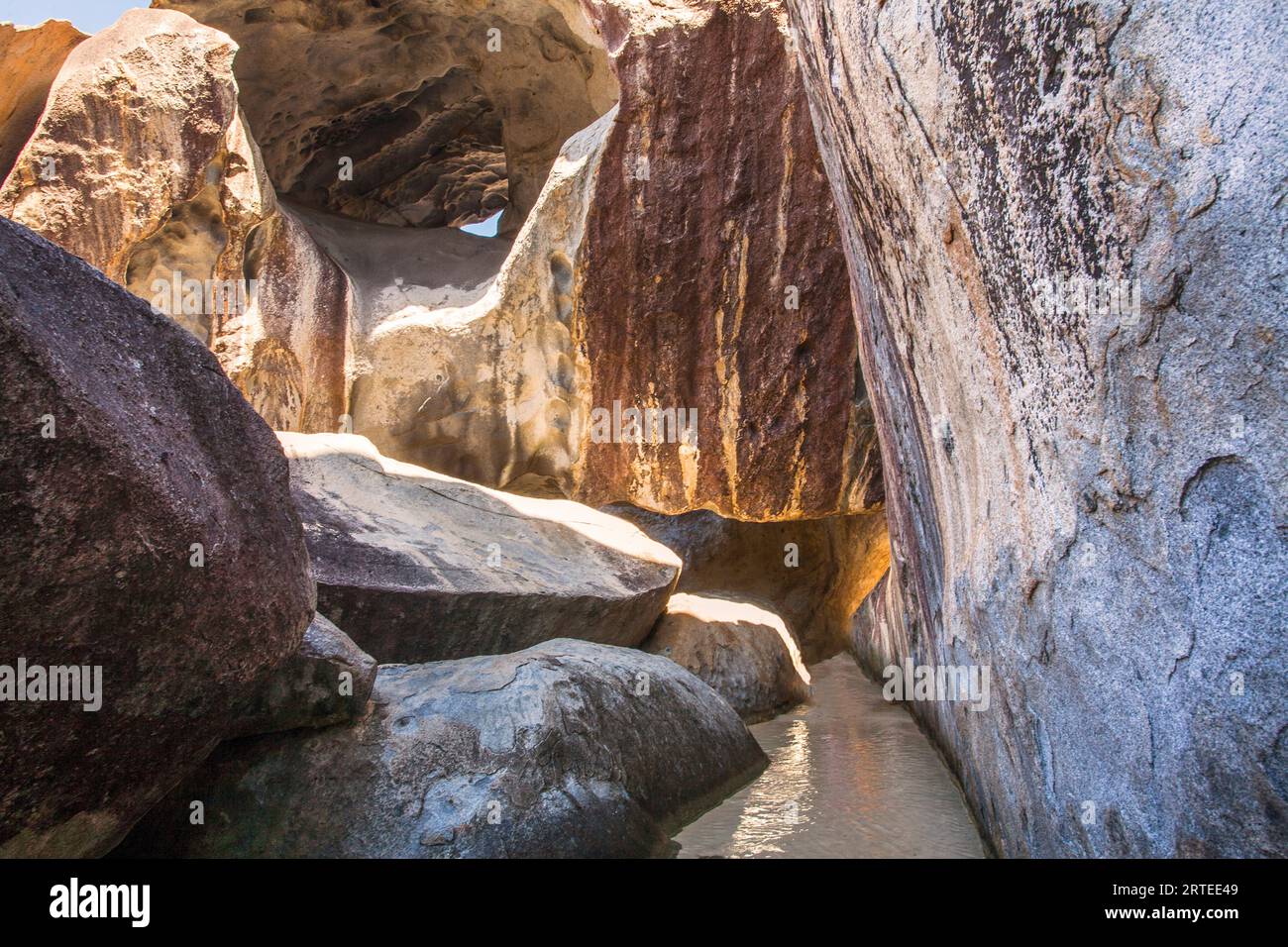 Close-up view of the large, boulders and textured rock face of The ...