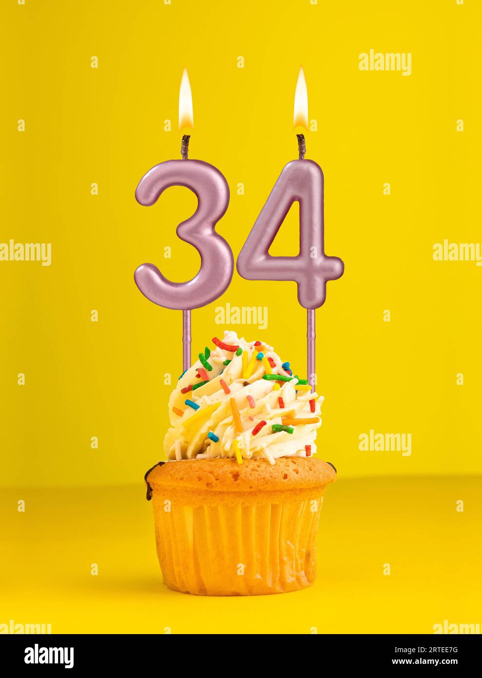 Number 34 candle - Birthday card design in yellow background Stock ...