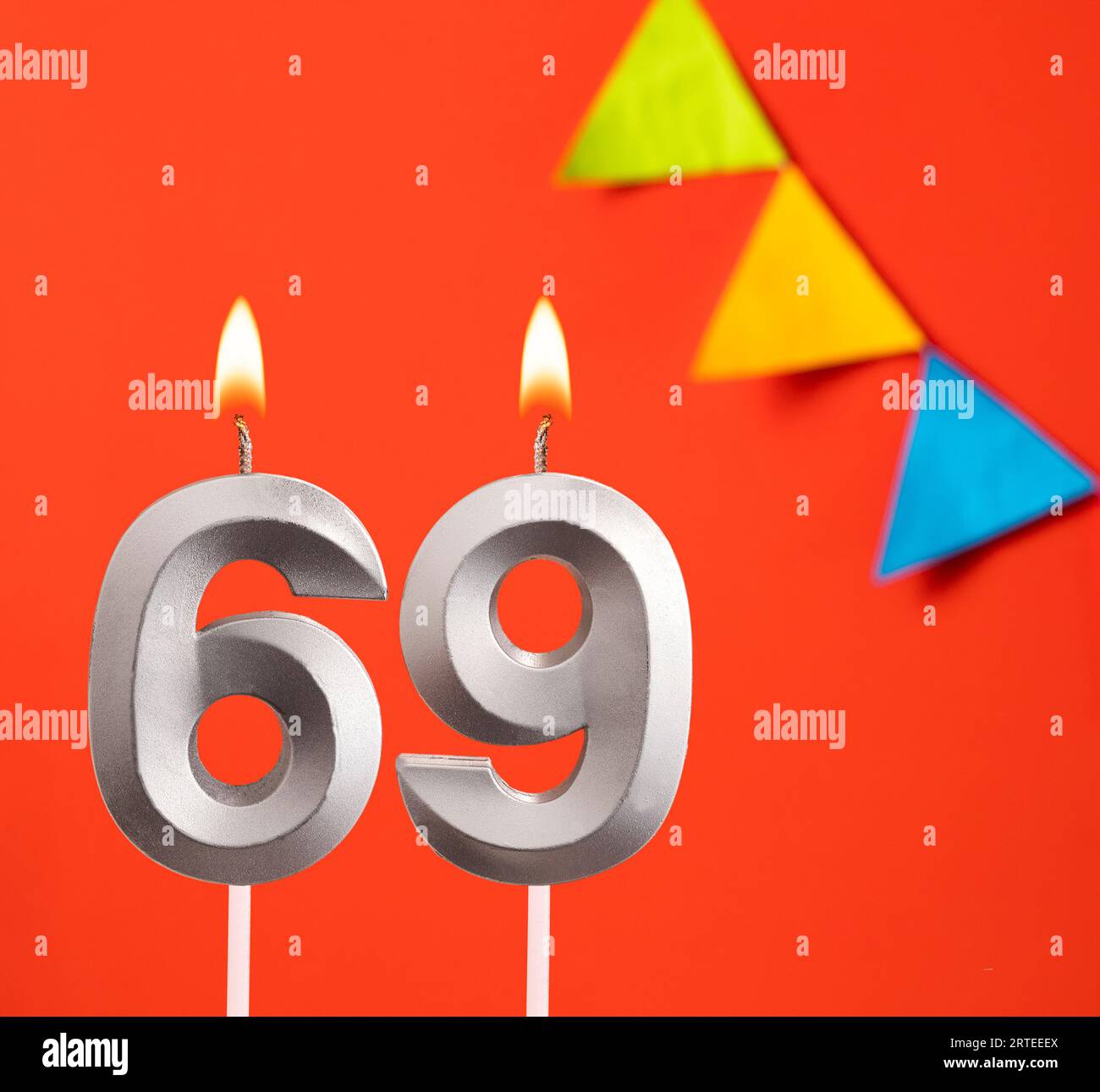 Birthday candle number 69 - Invitation card in orange background Stock ...