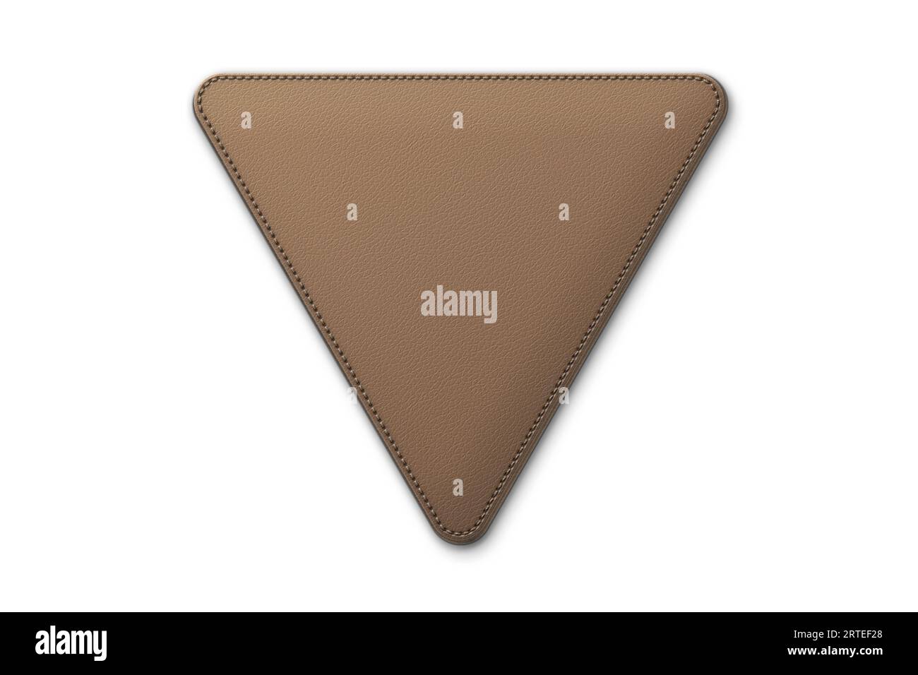 Brown leather label triangle shape with stitches. Leather patch with ...