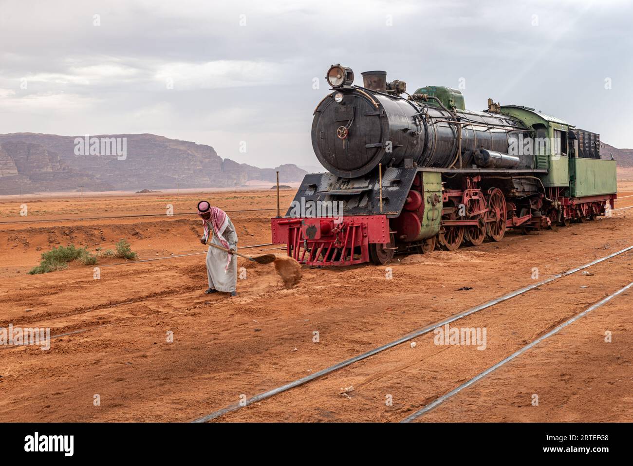 Locomotive train in Wadi Rum desert, Jordan Stock Photo - Alamy
