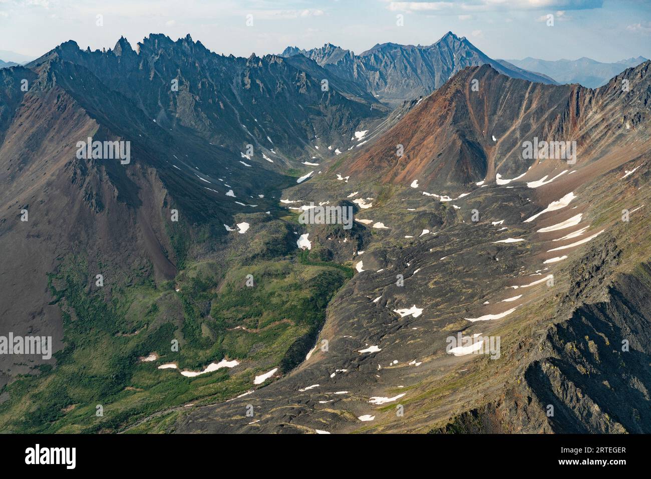 Aerial views of the Tombstone Range along the Dempster Highway in the ...