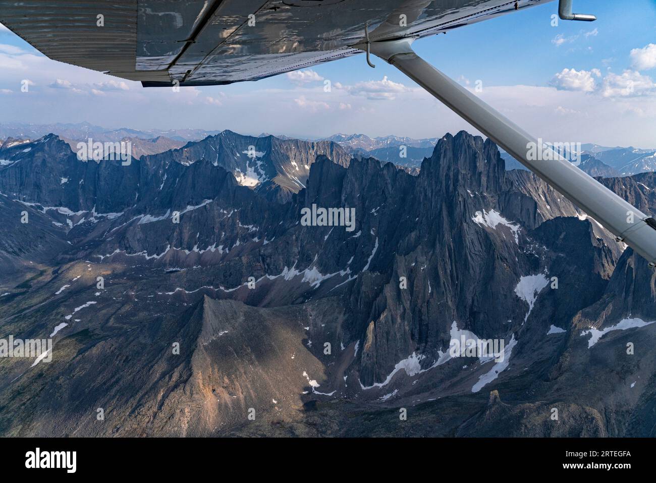 Aerial views of the Tombstone Range along the Dempster Highway in the ...