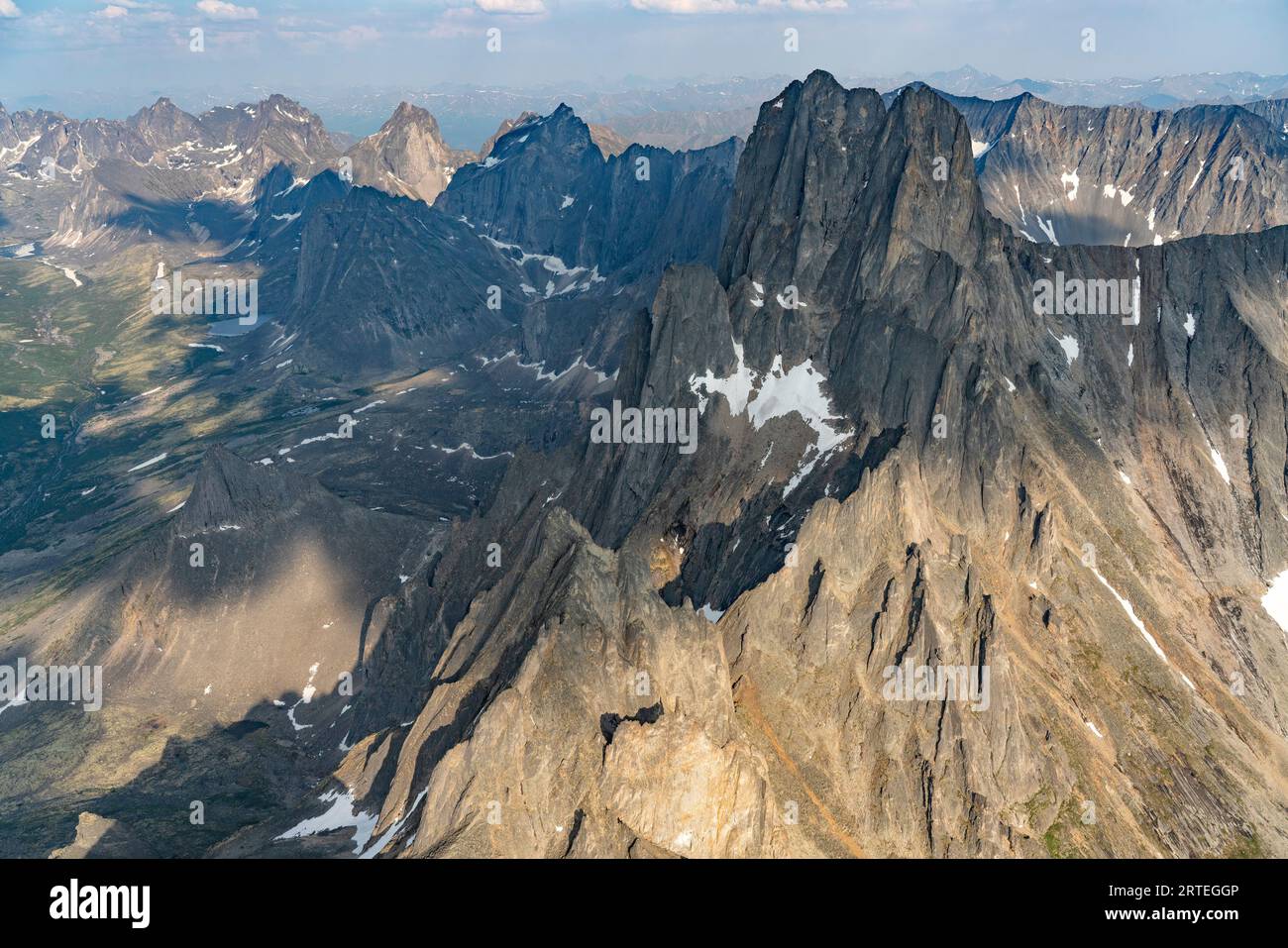 Aerial views of the Tombstone Range along the Dempster Highway in the ...