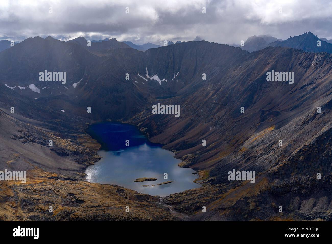 Aerial views of the Tombstone Range and Azure Lake along the Dempster ...