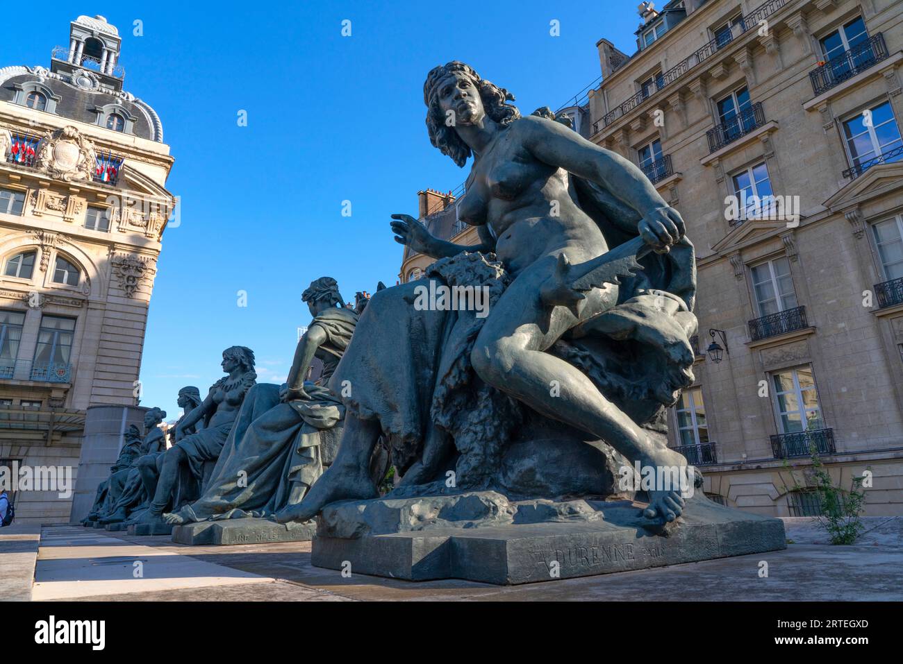 Statues dedicated to each continent in downtown Paris; Paris, France ...