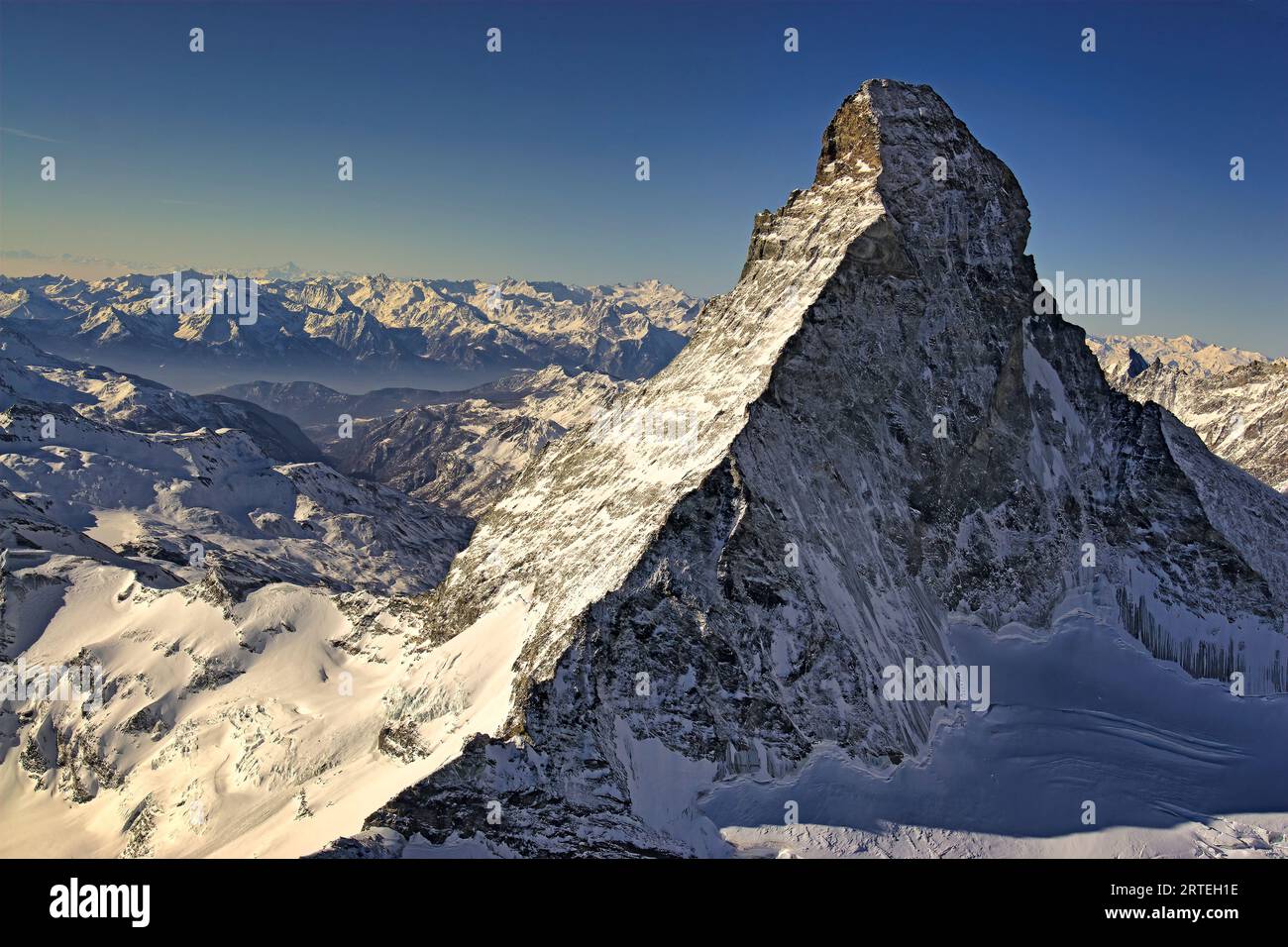View of the iconic Matterhorn and surrounding mountains in the Alps ...