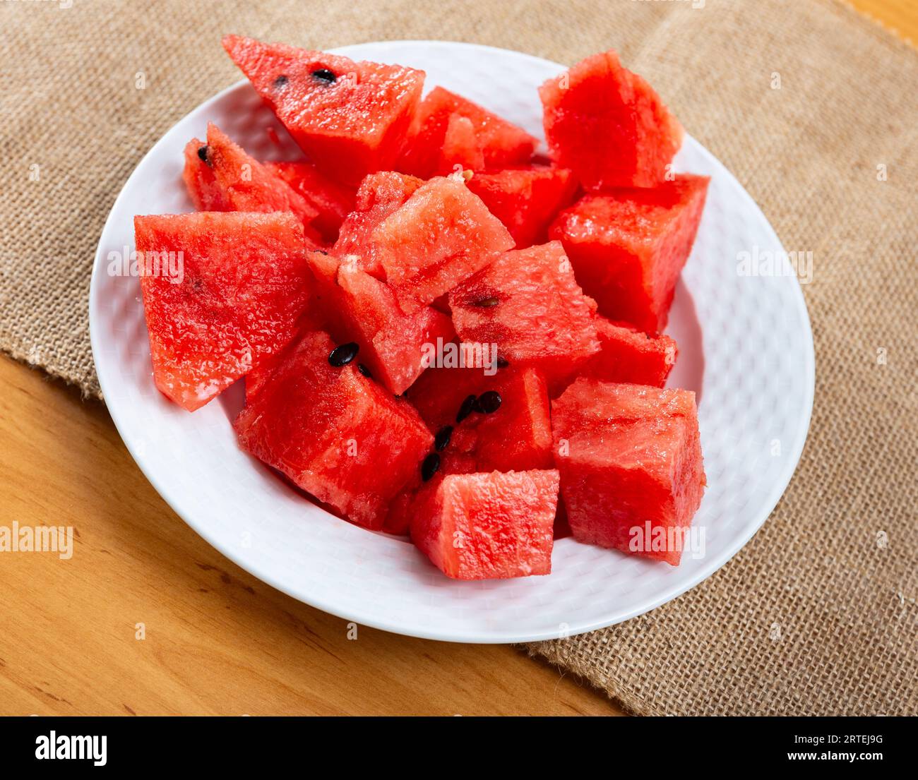 In plate there is small portion of watermelon pulp, useful cubes Stock ...