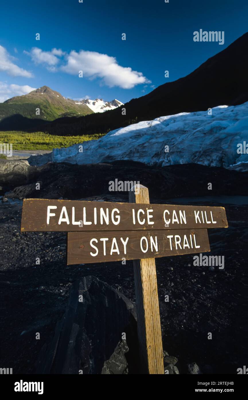 Warning sign near Exit Glacier, Kenai Fjords National Park in Alaska ...