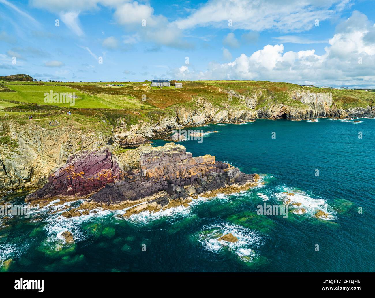 St. Non’s Cliffs and Bay from a drone, St Davids, Haverfordwest, Wales ...