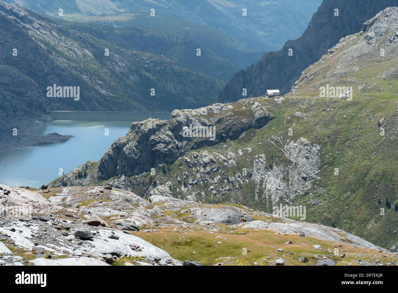 Fellaria Glacier (Valmalenco, Italian Alps). Alpe Gera lake and dam ...