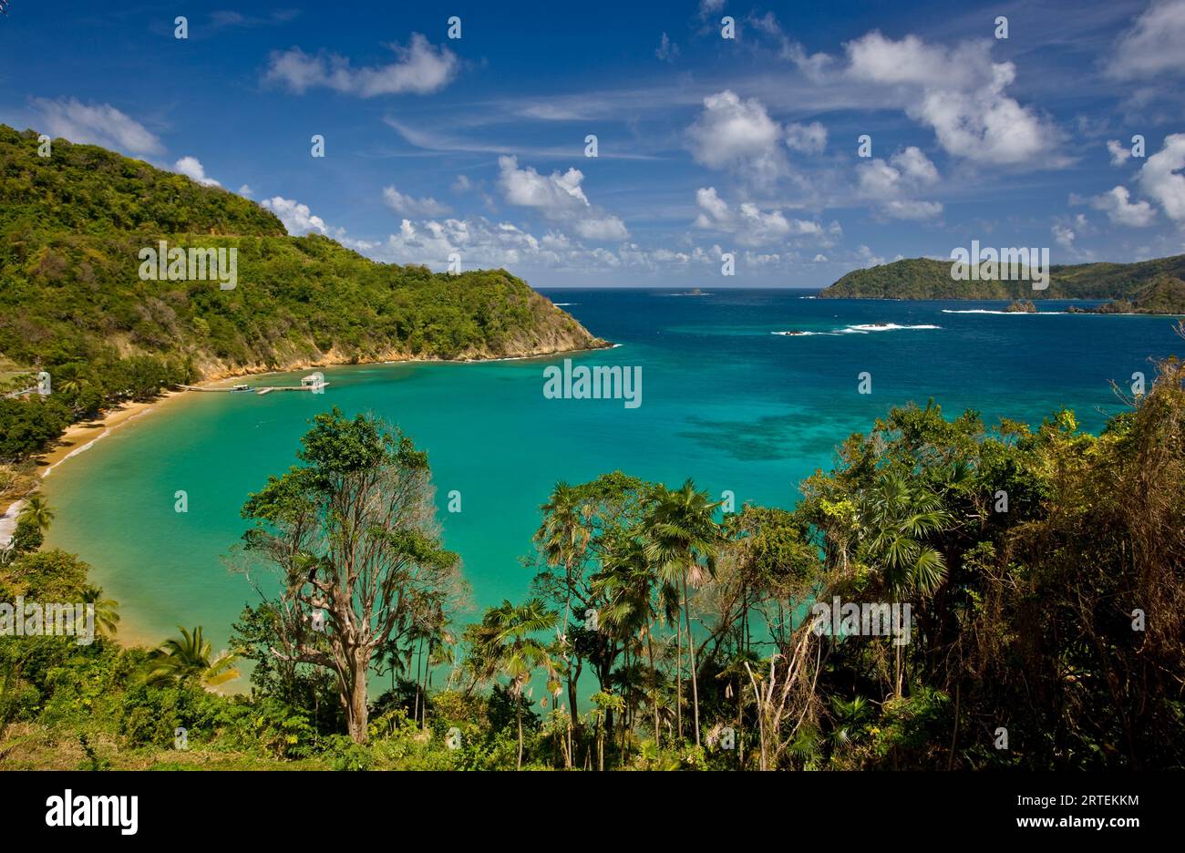 View across Blue Water Bay toward the Caribbean Sea on the island of ...